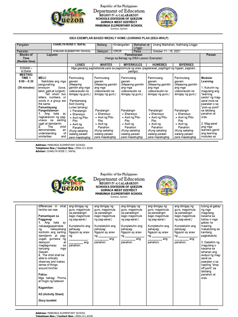 KG WHLP IDEA Week 5 qtr1 | PDF