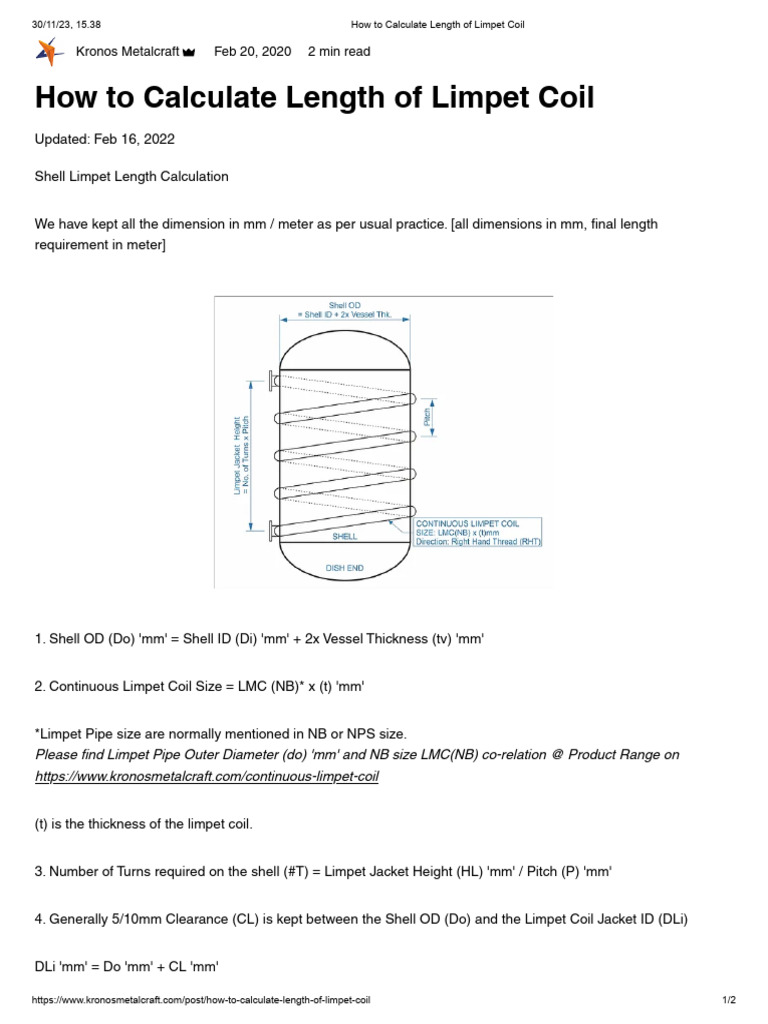 Limpet Coil Length Calculation Guide | PDF | Technology & Engineering