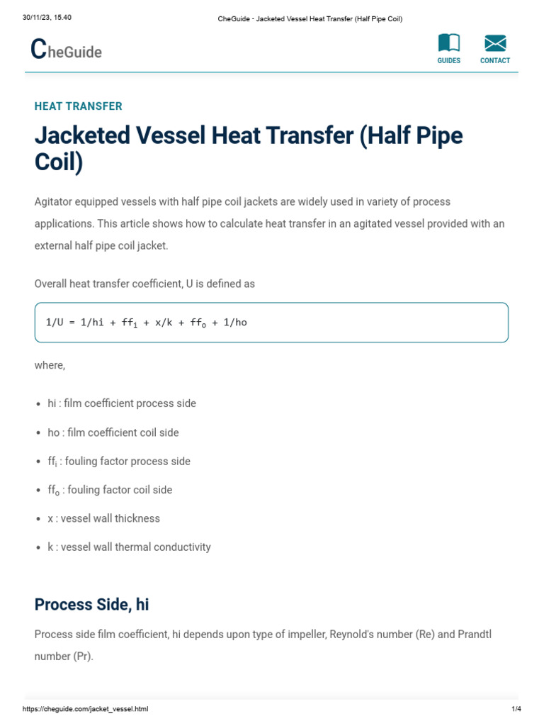 CheGuide Jacketed Vessel Heat Transfer (Half Pipe Coil) | PDF | Heat ...