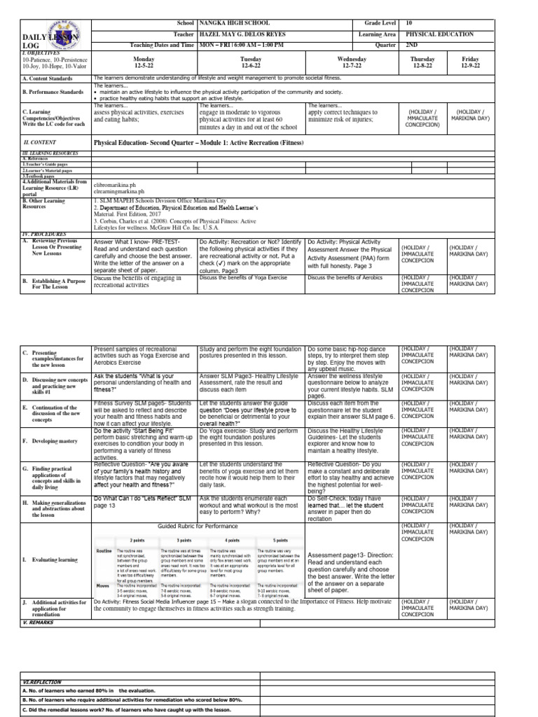 DLL Mapeh 2023 | Download Free PDF | Learning | Physical Fitness