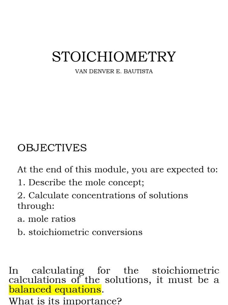 Gen Chem 2 Lesson 6 Solutions Stoichiometry | PDF | Stoichiometry | Mole (Unit)