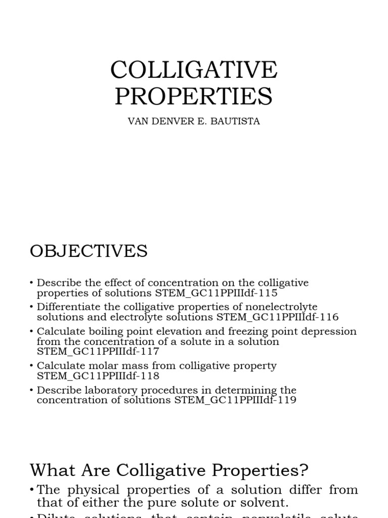 Gen Chem 2 Lesson 7 Colligative Properties | PDF | Osmosis | Phases Of ...