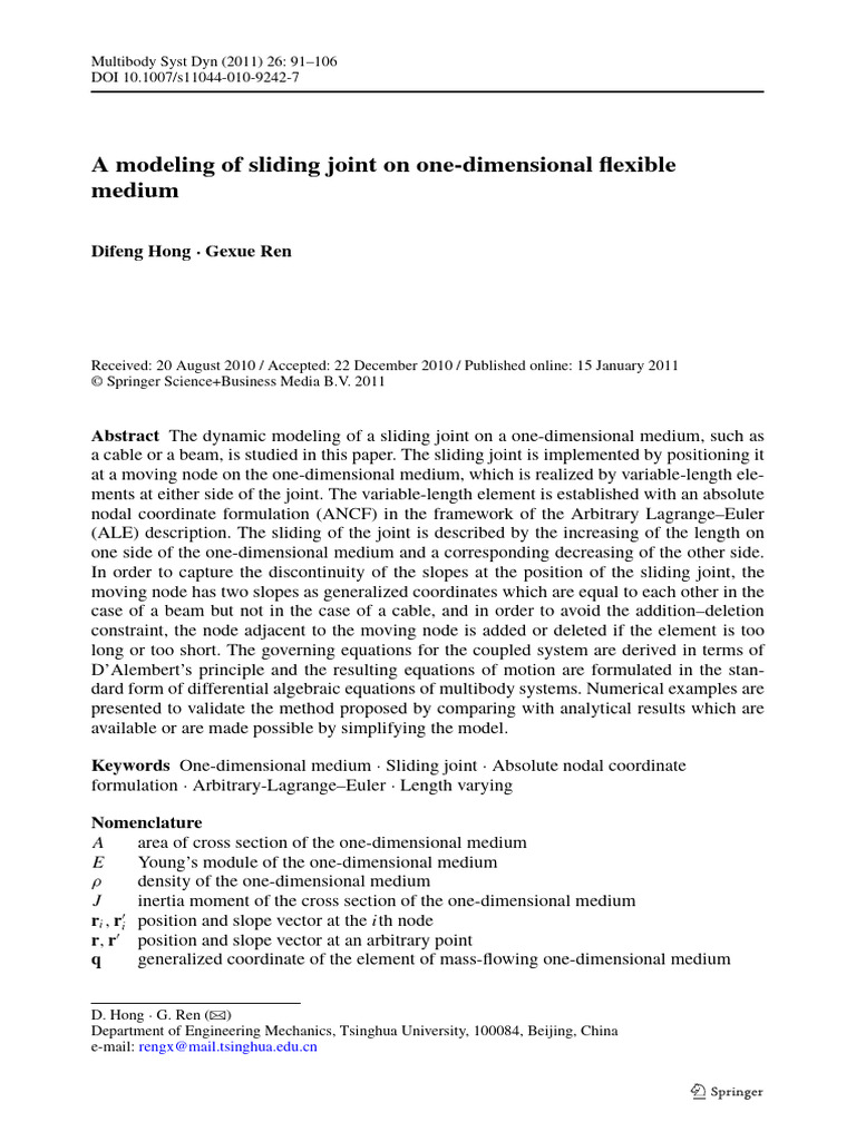 A Modeling of Sliding Joint On One-Dimensional Flexible Medium | PDF ...