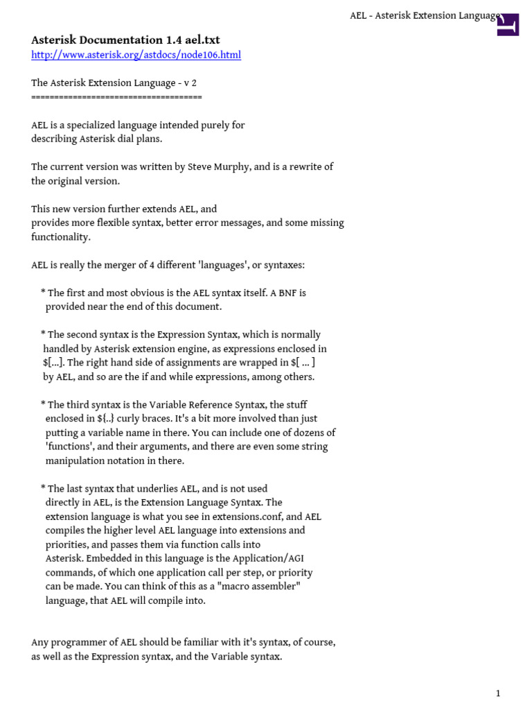 Ael Asterisk Extension Language Pdf Control Flow Parameter Computer Programming