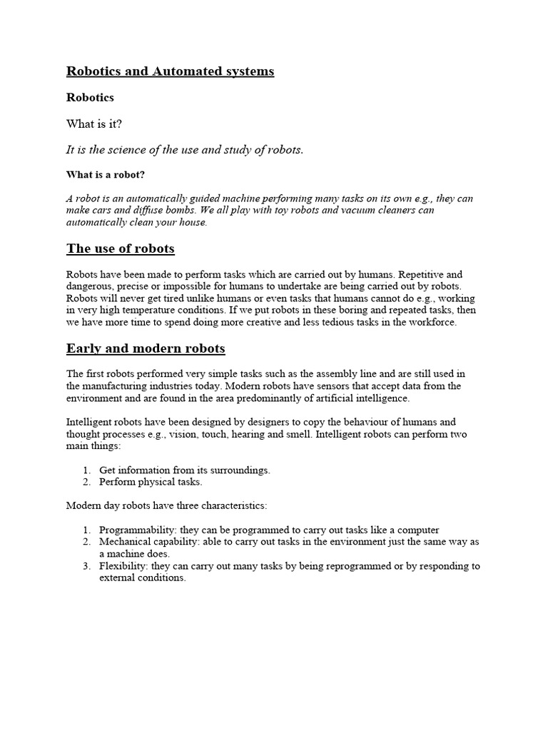 Topic 1 - Robotics | Download Free PDF | Robot | Robotics
