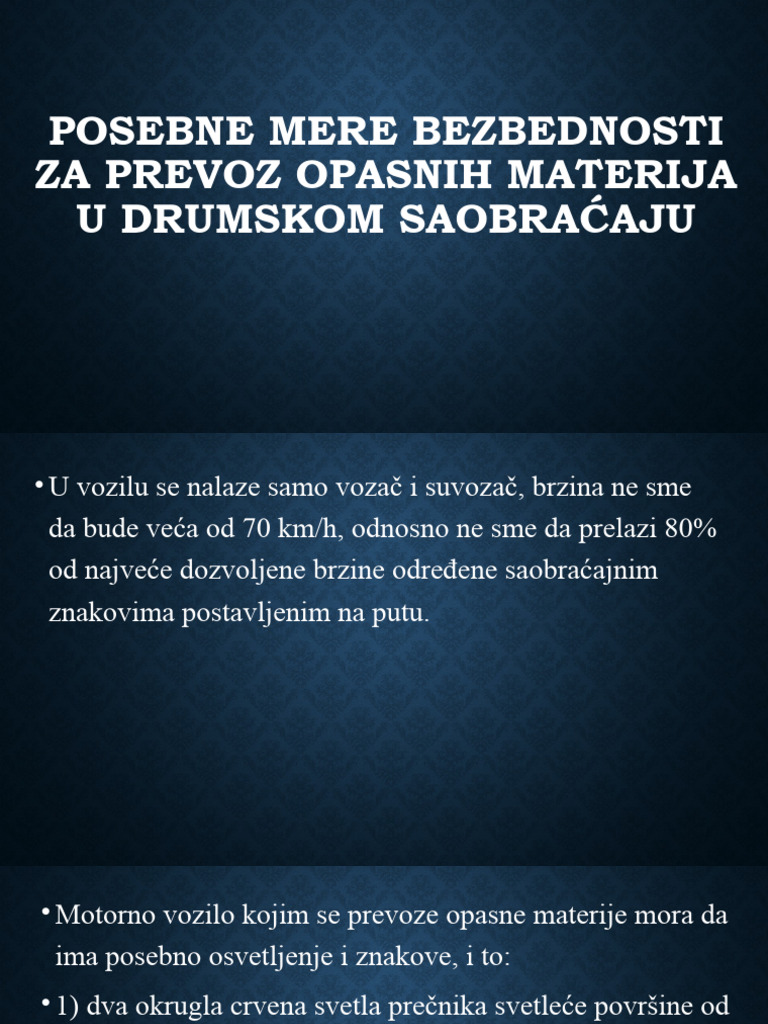 Posebne Mere Bezbednosti Za Prevoz Opasnih Materija U | PDF