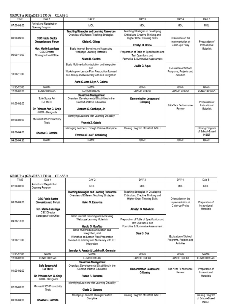 INSET 2024 MATRIX AND COMMITTEE Final | PDF | Educational Technology ...