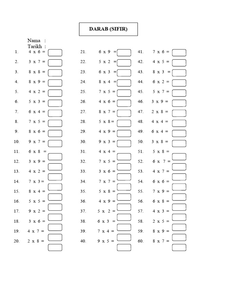 Lembaran Kerja-Darab (Sifir)4 | PDF