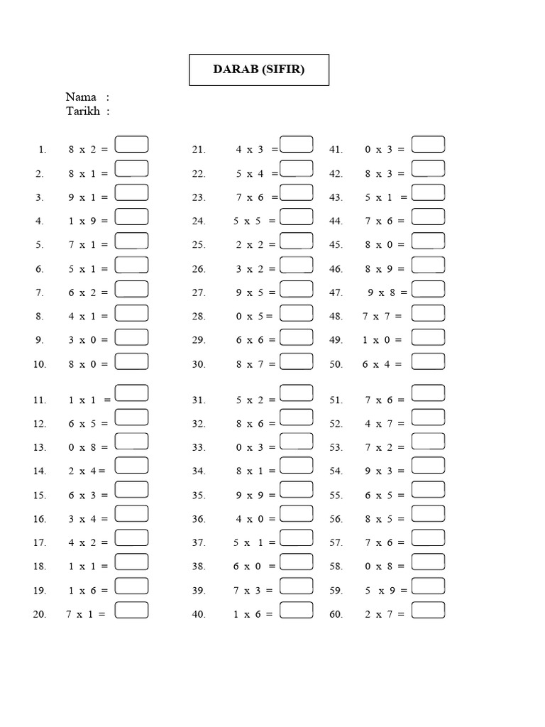Lembaran Kerja-Darab (Sifir) 6 | PDF | Teaching Methods & Materials