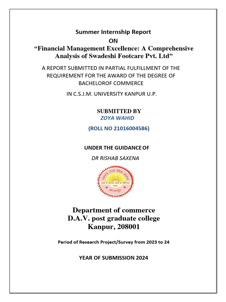 Zoya Swadeshi Footcare Internship Project | PDF | Internal Control | Internal Audit