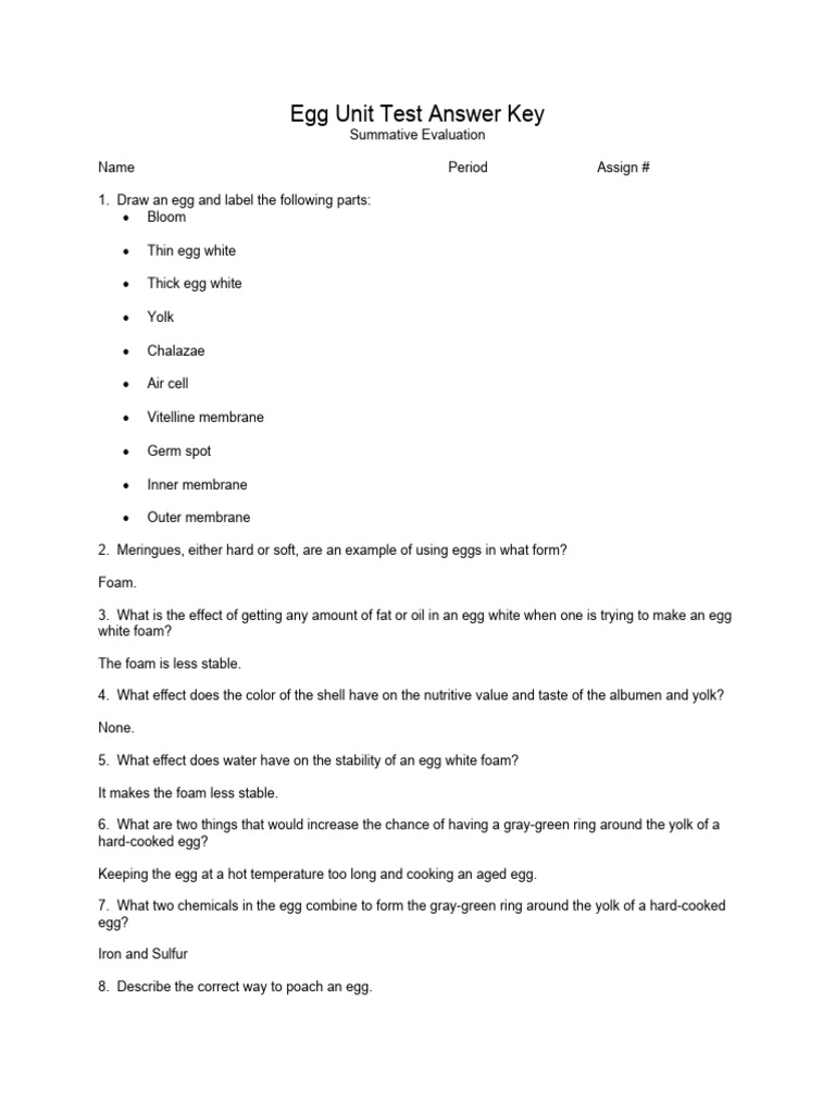 Egg Unit Test Answer Key | Download Free PDF | Egg White | Yolk