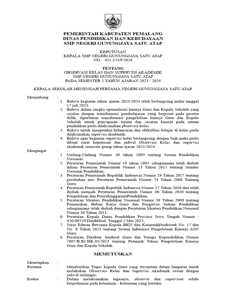 Observasi & Supervisi SMP 2024 | PDF