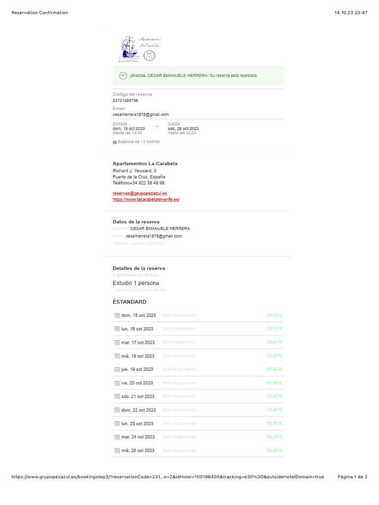 Reservation Confirmation | PDF