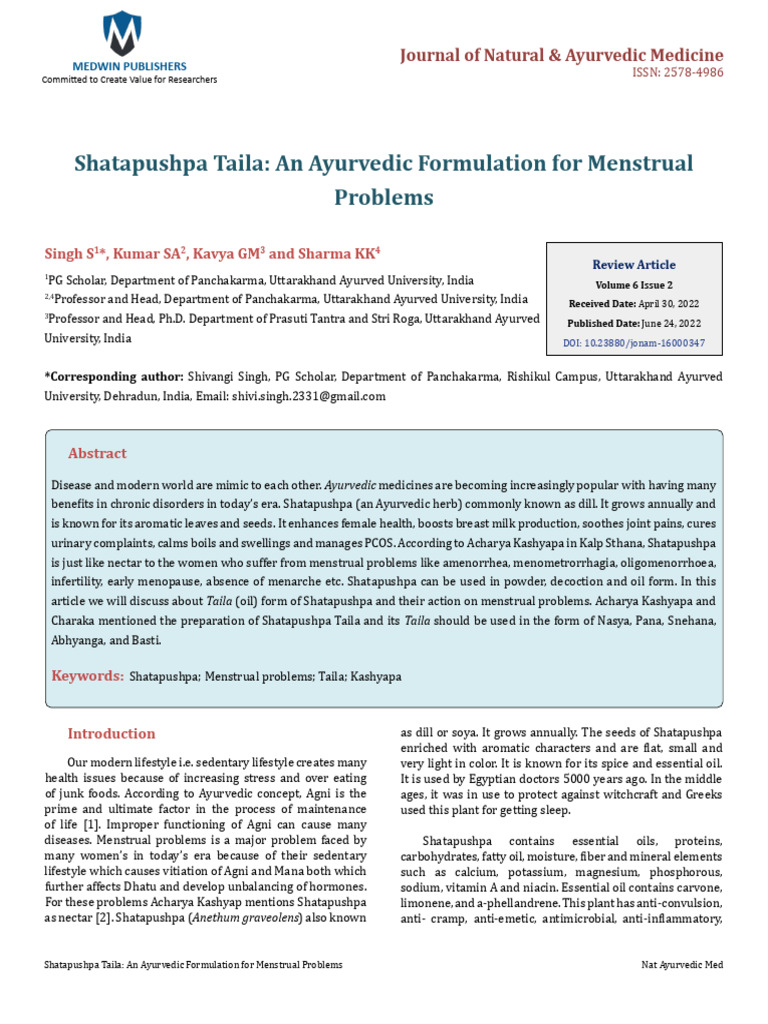 Shatapushpa Taila An Ayurvedic Formulation For Menstrual Problems | PDF ...