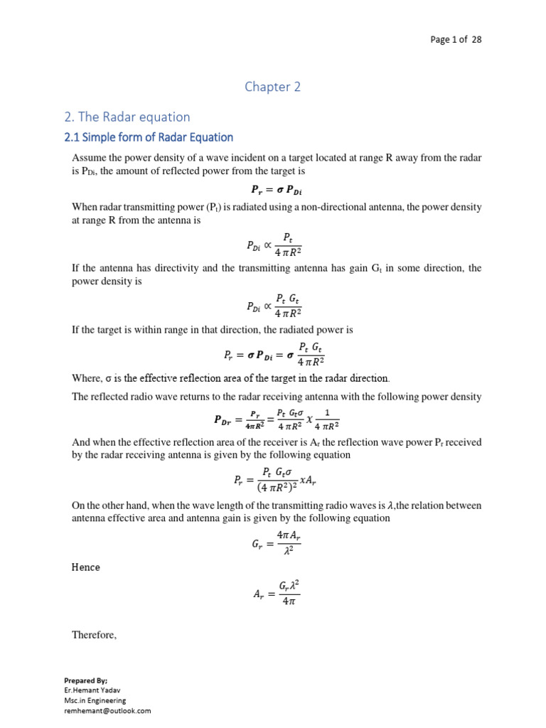 RT-CH 2 - The Radar Equation | PDF | Signal To Noise Ratio | Horizon