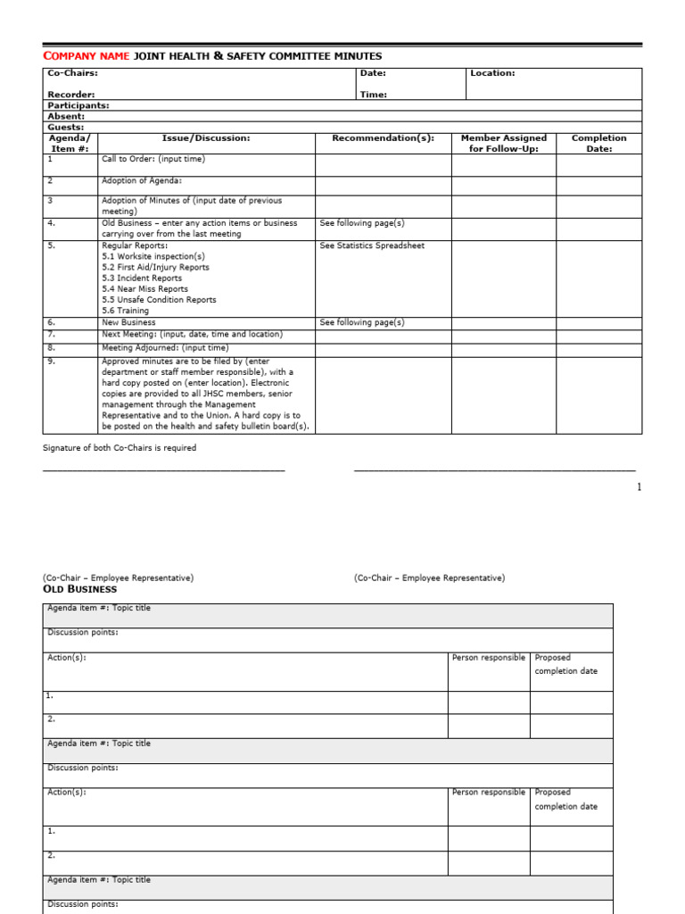 JHSC Minutes Template Sample 2 | PDF | Computers