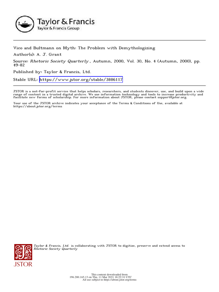 Myth Analysis: Vico vs. Bultmann | PDF | Homer | Jesus