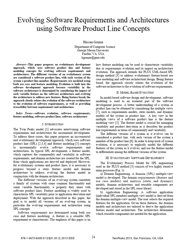 Evolving Software Requirements and Architectures Using Software Product Line Concepts | PDF ...
