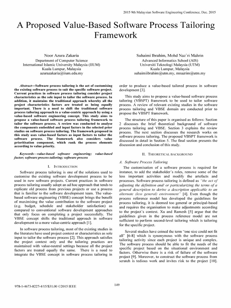 A Proposed Value-Based Software Process Tailoring Framework | PDF ...