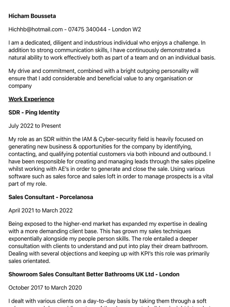 HB CV 2023 | PDF | Sales | Business