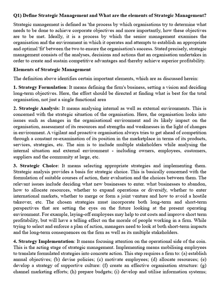 Strategic Management Notes | PDF | Strategic Management | Swot Analysis