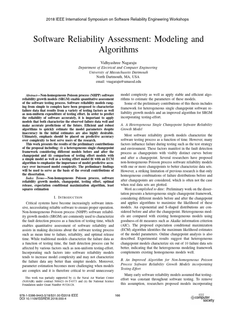 Software Reliability Assessment Modeling and Algorithms | PDF | Reliability Engineering ...