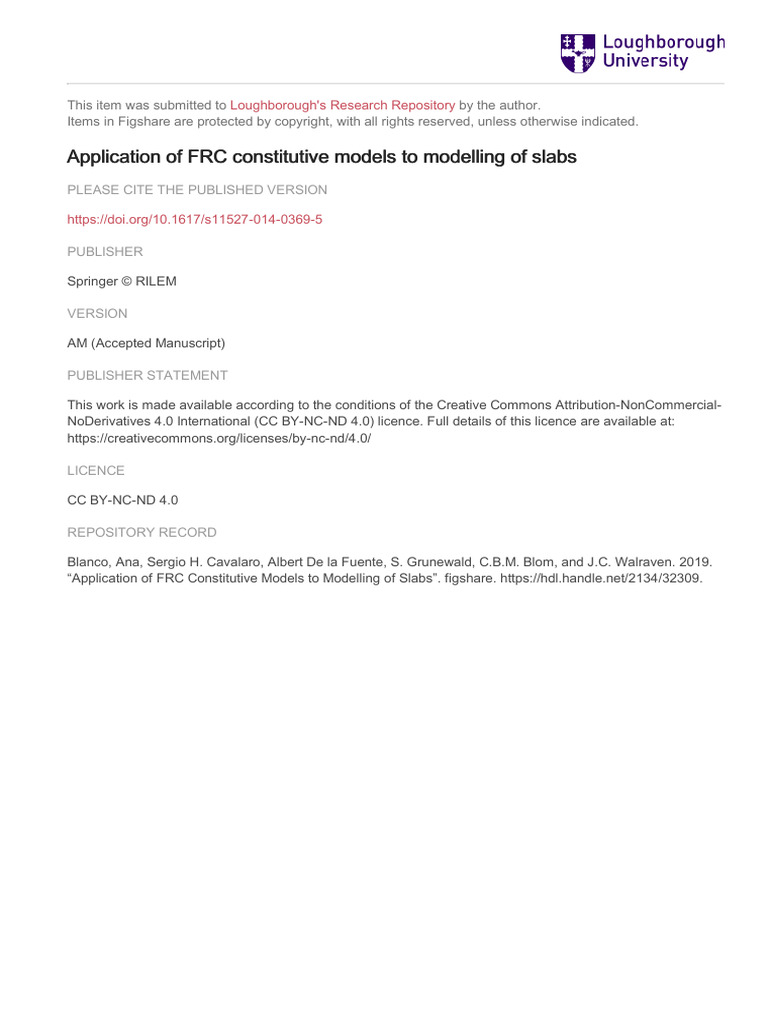 Application of FRC Constitutive Models To The Modelling of Slabs-R01SH | PDF | Strength Of ...