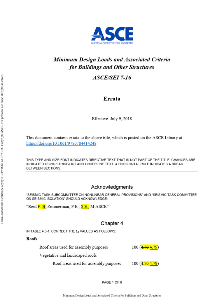 ASCE 7-16 Errata - July9 - 2018 | PDF | Duct (Flow) | Pipe (Fluid ...