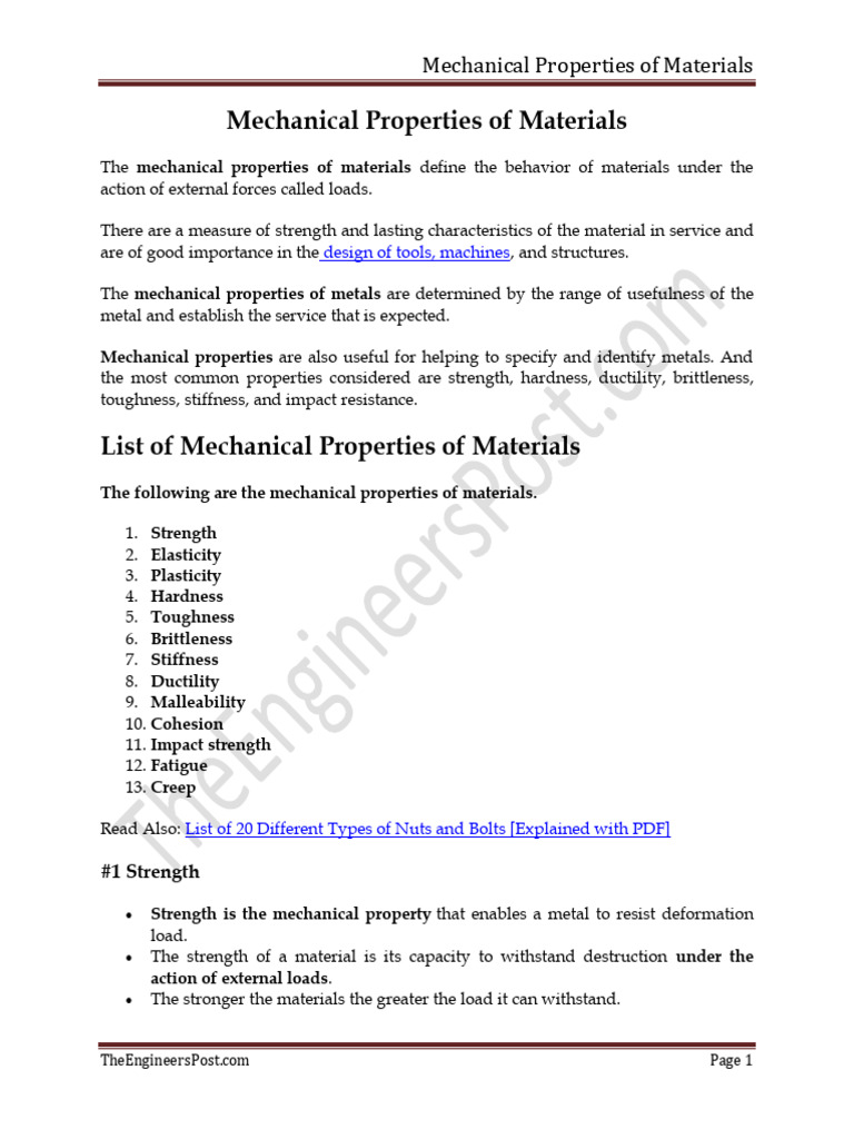 Mechanical Properties of Materials | PDF | Deformation (Engineering) | Strength Of Materials