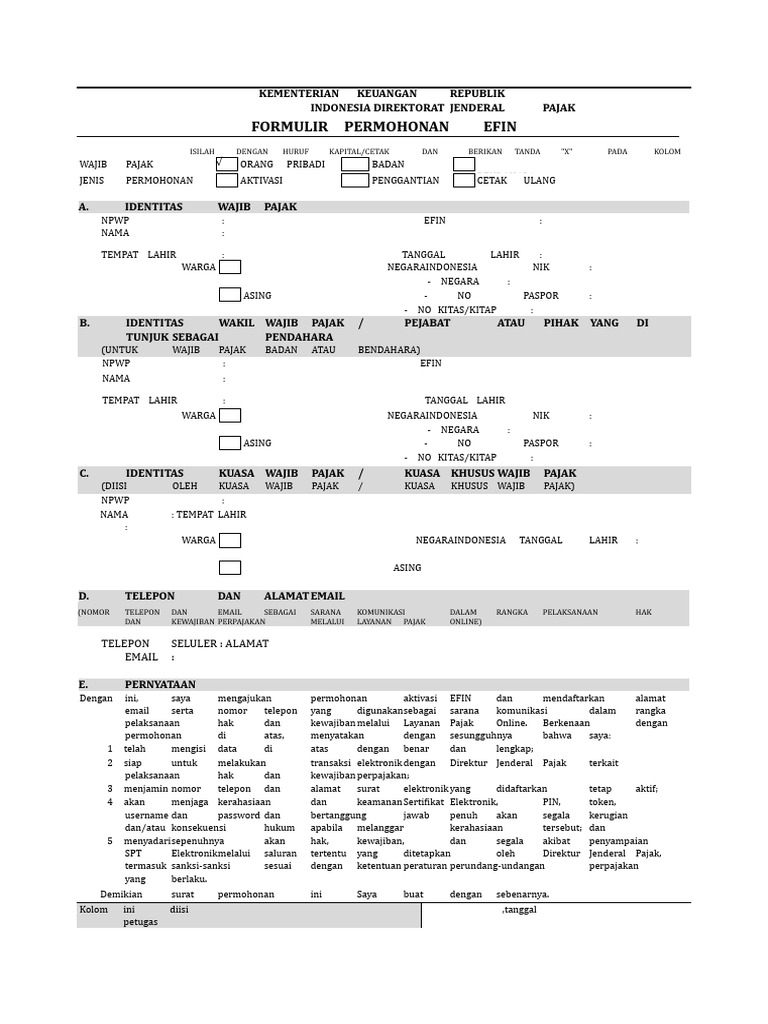 Form Permohonan EFIN (PDF Isian) | PDF