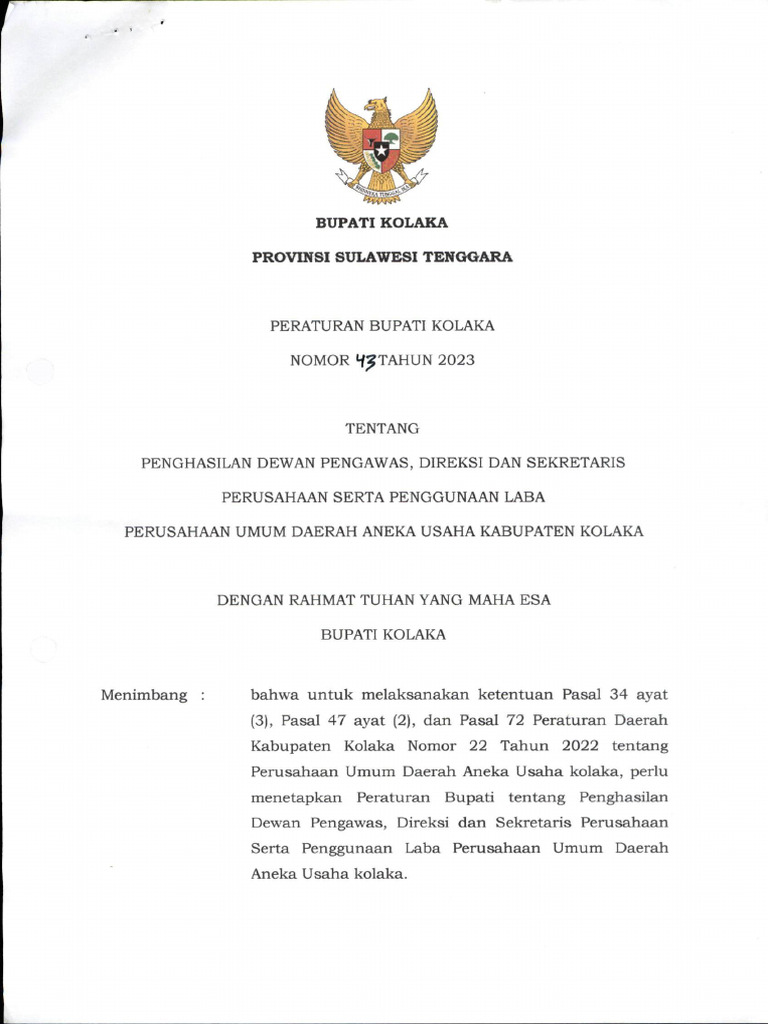 Perbup No 43 Tahun 2023 | PDF