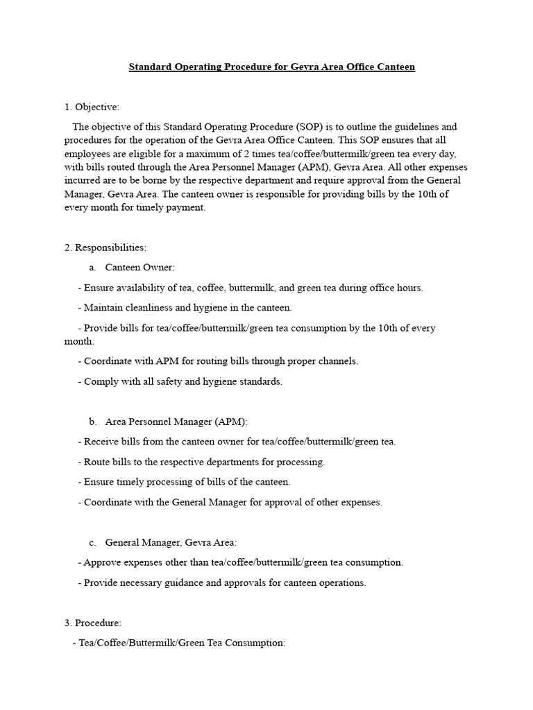 SOP 4 Canteen | PDF | Regulatory Compliance