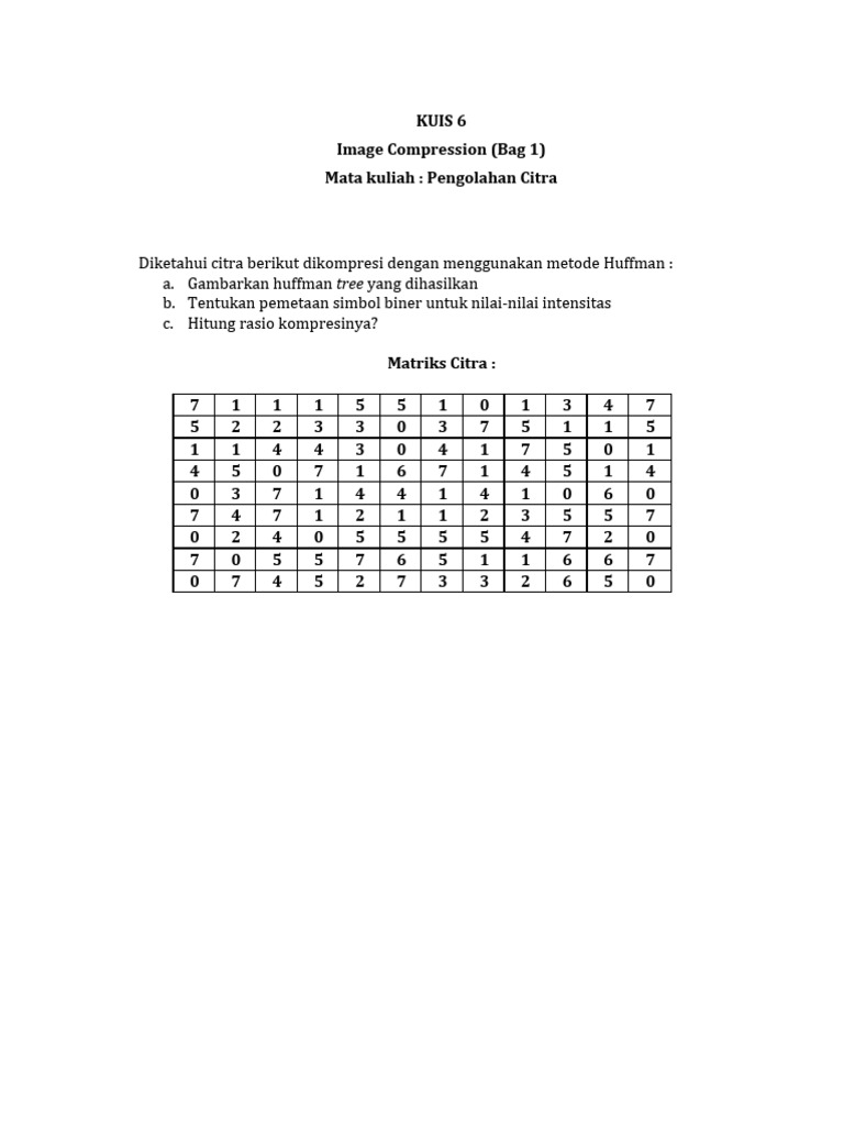 Kuis 6 Image Compression Pengolahan Citra | PDF