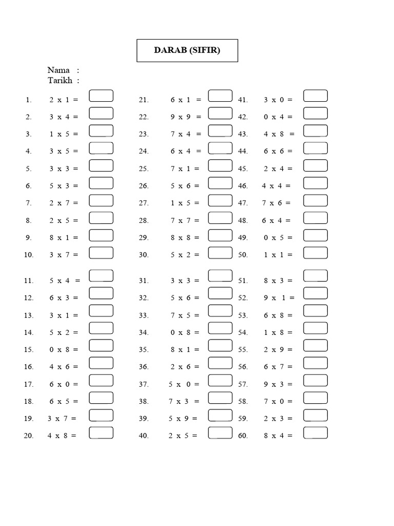 Lembaran Kerja-Darab (Sifir) 1 | PDF | Science & Mathematics