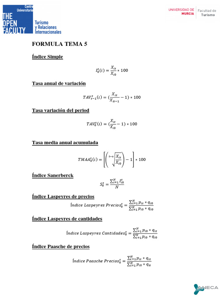 Fórmulas Tema 5 | PDF | Economias | Ciencias económicas