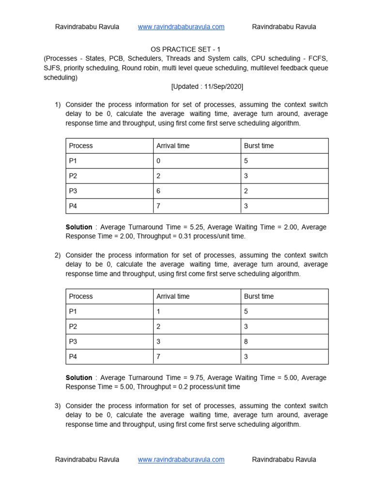 1.practice Questions and Solutions Set-1 | PDF | Thread (Computing) | Scheduling (Computing)