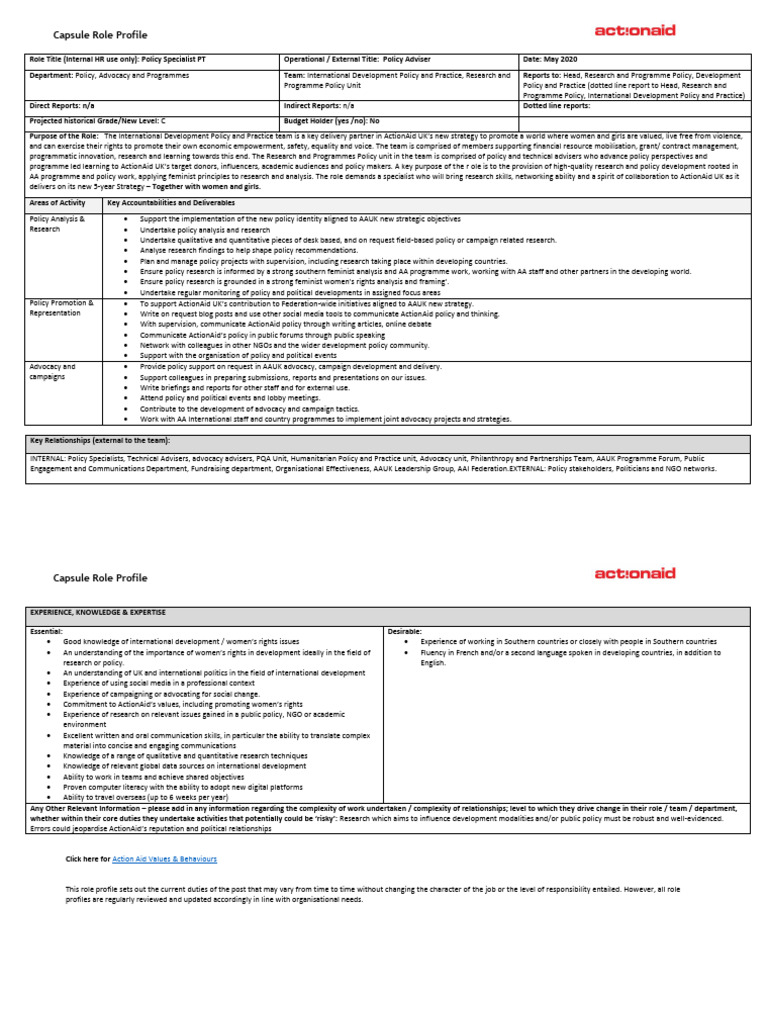Policy Adviser Role Overview | PDF | Non Governmental Organization ...