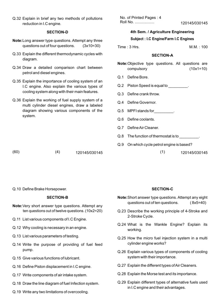 Subject: I.C Engine/Farm I.C Engines 4th Sem. / Agriculture Engineering Section-D | Download ...