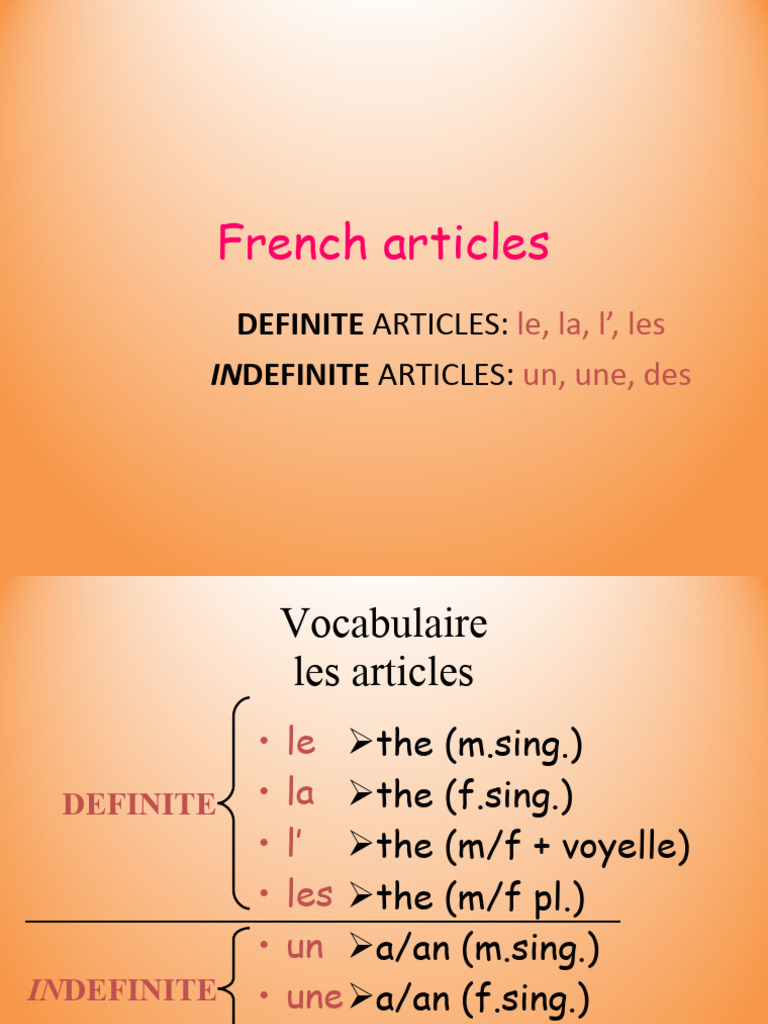 Definite and Indefinite Articles | PDF | Grammatical Gender | Plural