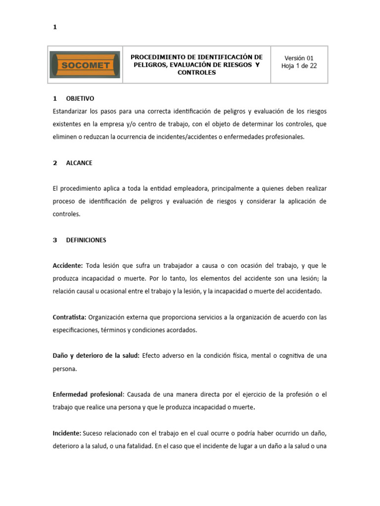 Procedimiento de IPER | PDF | Riesgo | Evaluación de riesgos