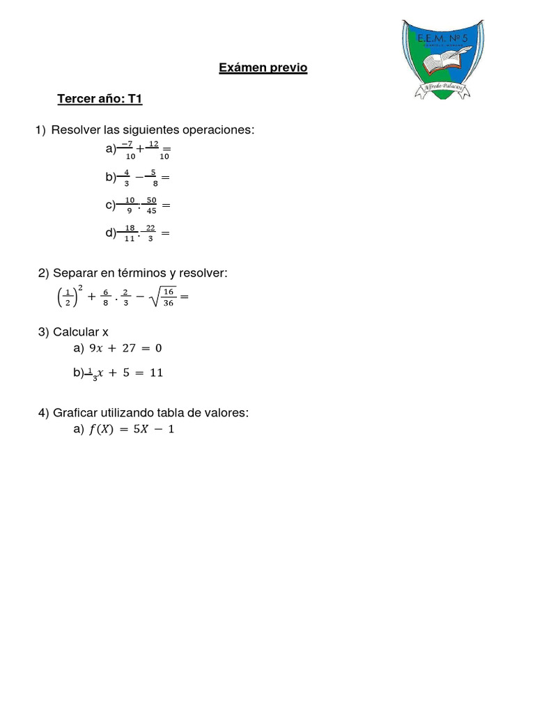 MTM 3er AÑO PREVIOS T1 T2 y T3 | PDF | Matemáticas | Análisis matemático