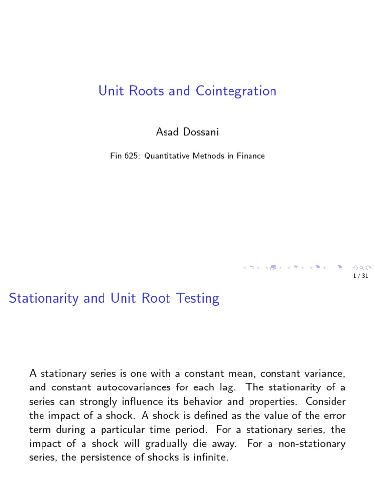 Unit Roots and Cointegration | PDF | Stationary Process | Regression Analysis