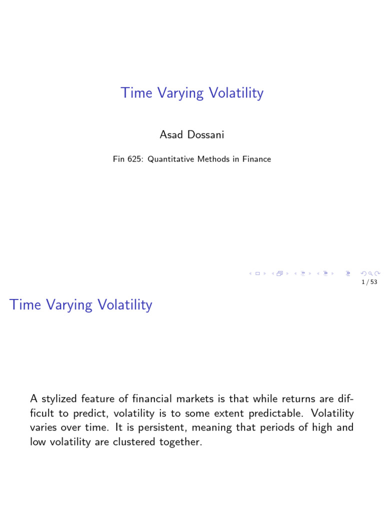 Time Varying Volatility | PDF | Volatility (Finance) | Probability Theory