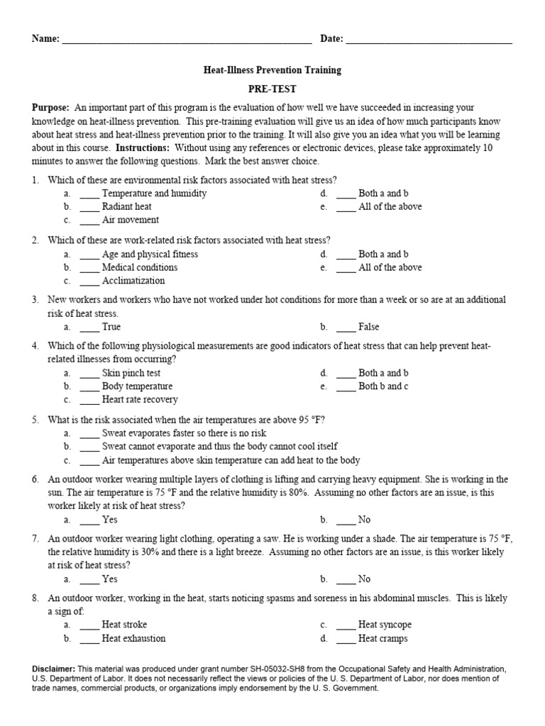 Heat Stress Pre-Test | Download Free PDF | Hyperthermia | Humidity