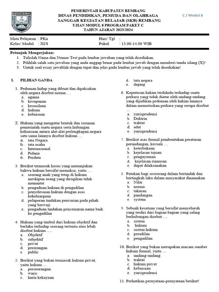 UJIAN MODUL 8 PKN KPC | PDF