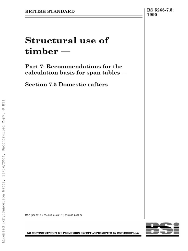 BS 5268-7.5: 1990 | PDF | Bending | Stress (Mechanics)