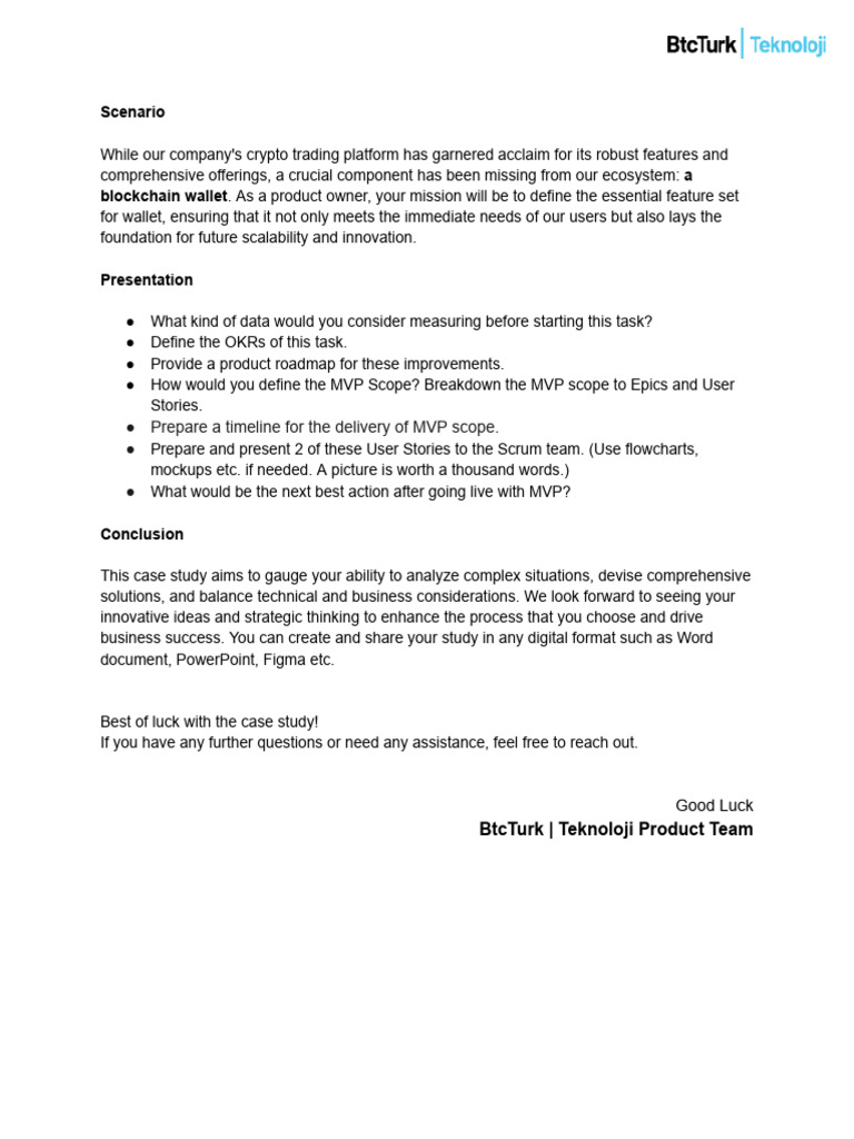 BtcTurk Teknoloji - Sr. Blockchain PO Case Study | PDF | Business