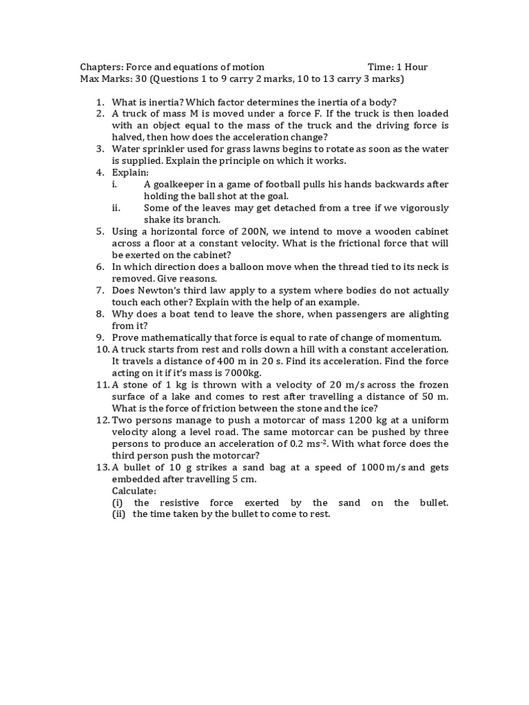 Force and Equations of Motion | PDF | Force | Inertia