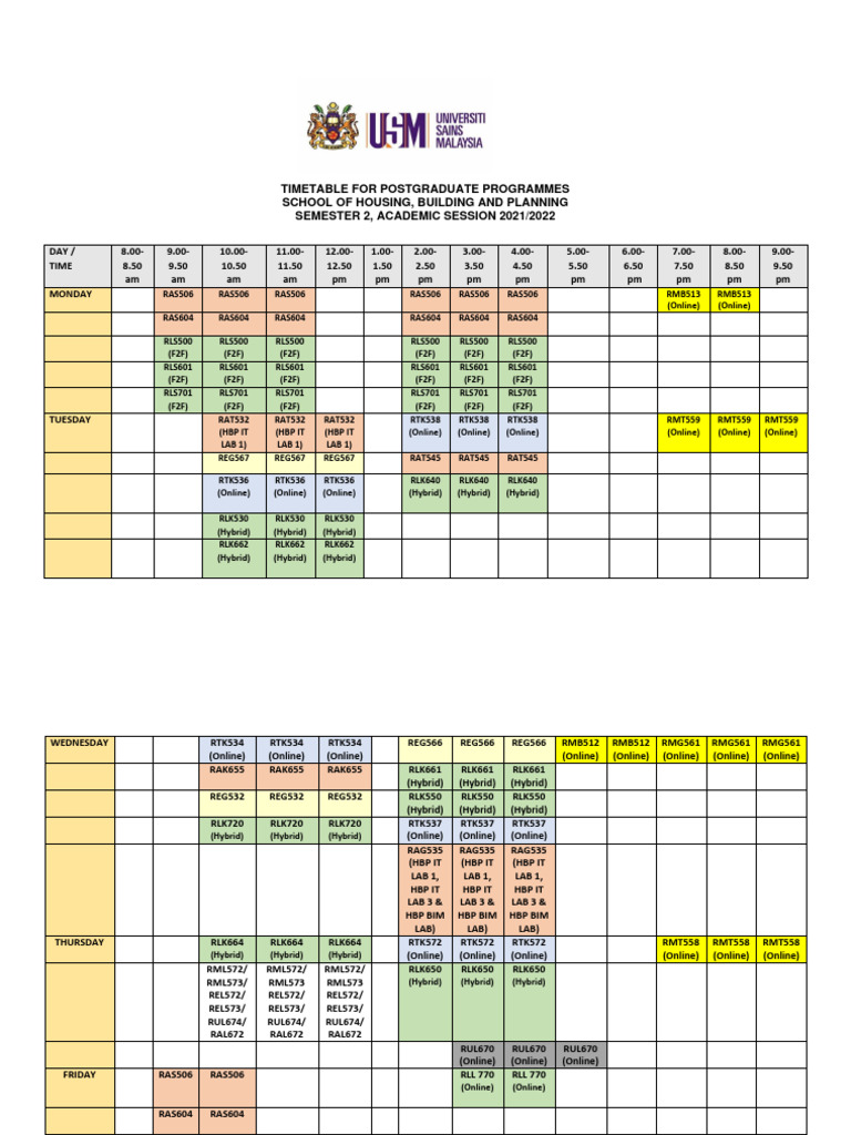 Jadual Waktu Master Sem 2 SA 2021 2022 | PDF | Engineering | Science