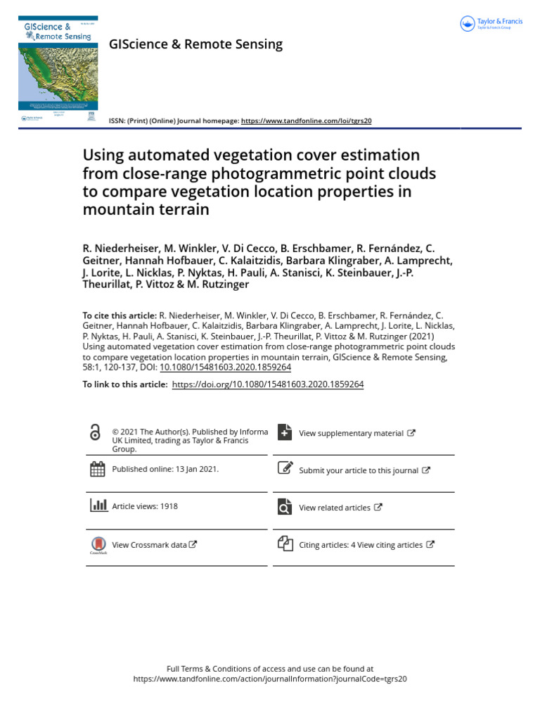 Using Automated Vegetation Cover Estimation From Close Range Photogrammetric Point Clouds To